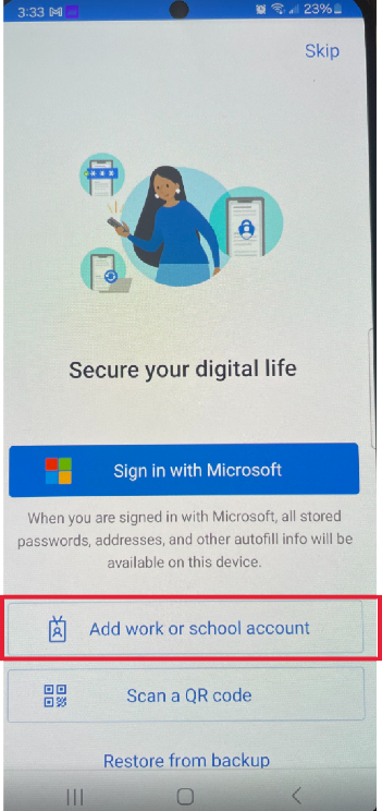 Login - Microsoft Authenticator Setup - Android