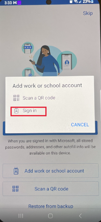 Login - Microsoft Authenticator Setup - Android