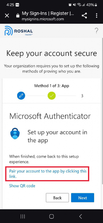 Login - Microsoft Authenticator Setup - Android