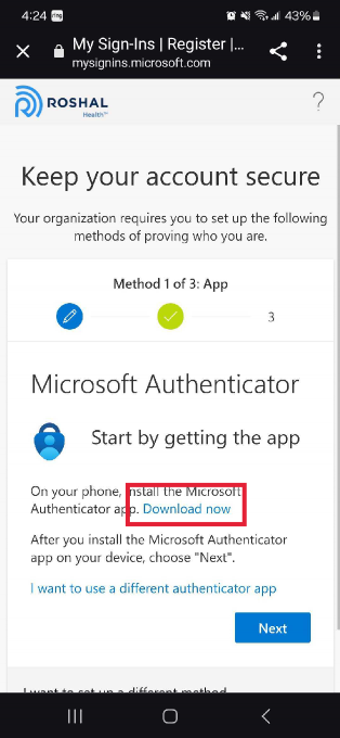 Login - Microsoft Authenticator Setup - Android