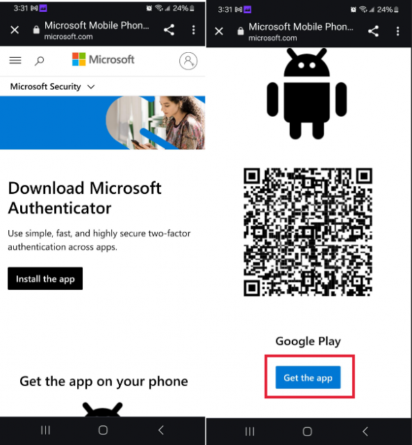 Login - Microsoft Authenticator Setup - Android