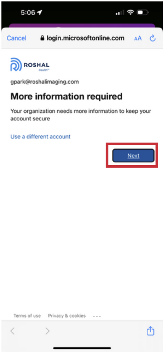 Login - Microsoft Authenticator Setup - iOS